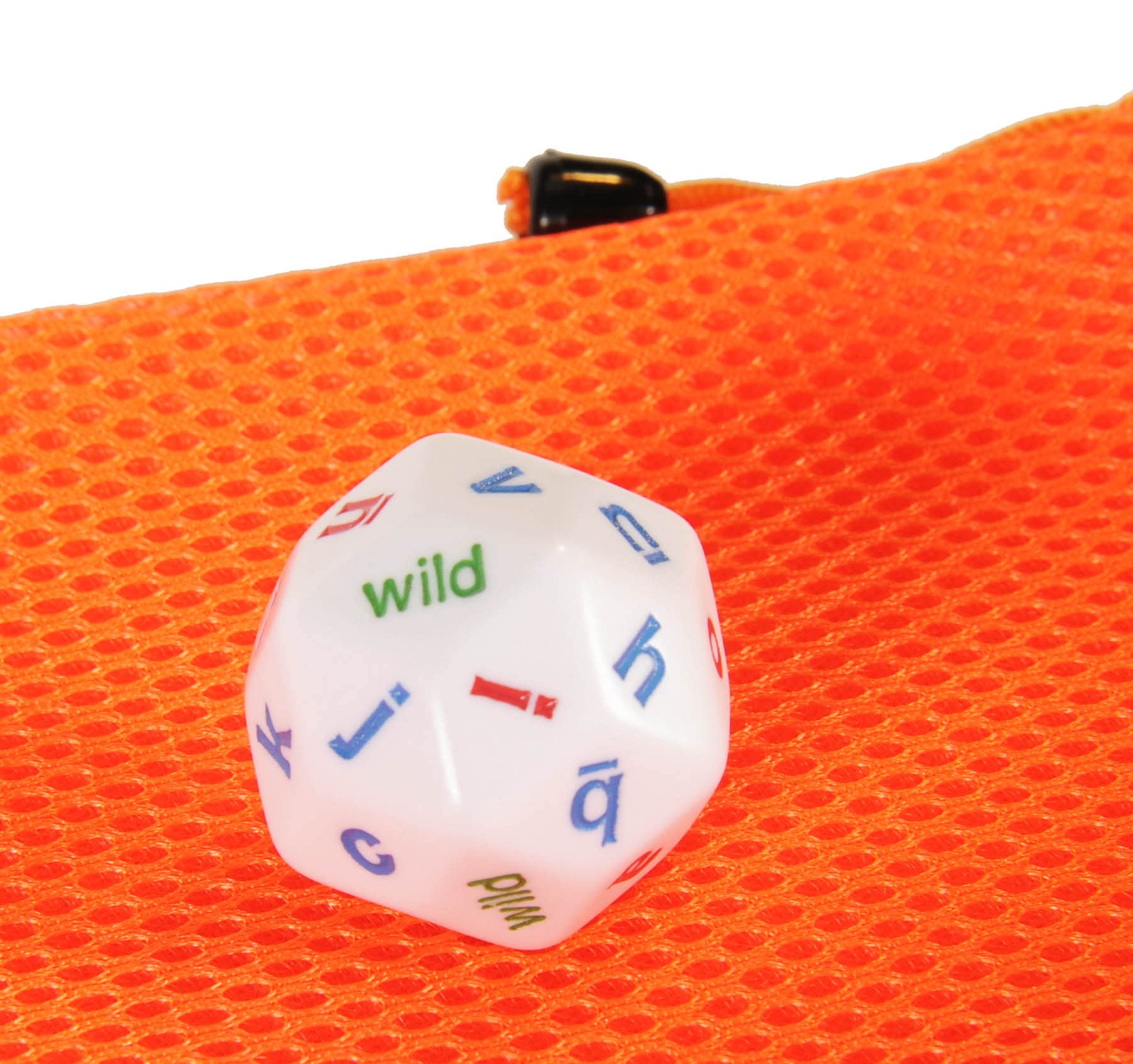 Deluxe Games and Puzzles Alphabet Dice, 30 Sided, Jumbo, Set of 12 Identical Dice, with Orange Mesh Drawstring Pouch, Bundled Item