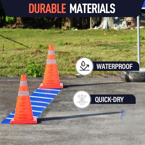 BATTIFE [4 Pack] 18'' inch Collapsible Traffic Safety Cones, Orange Cones, Multi Purpose Pop-up Cones with Reflective Collar, for Road Parking, Driving Practice