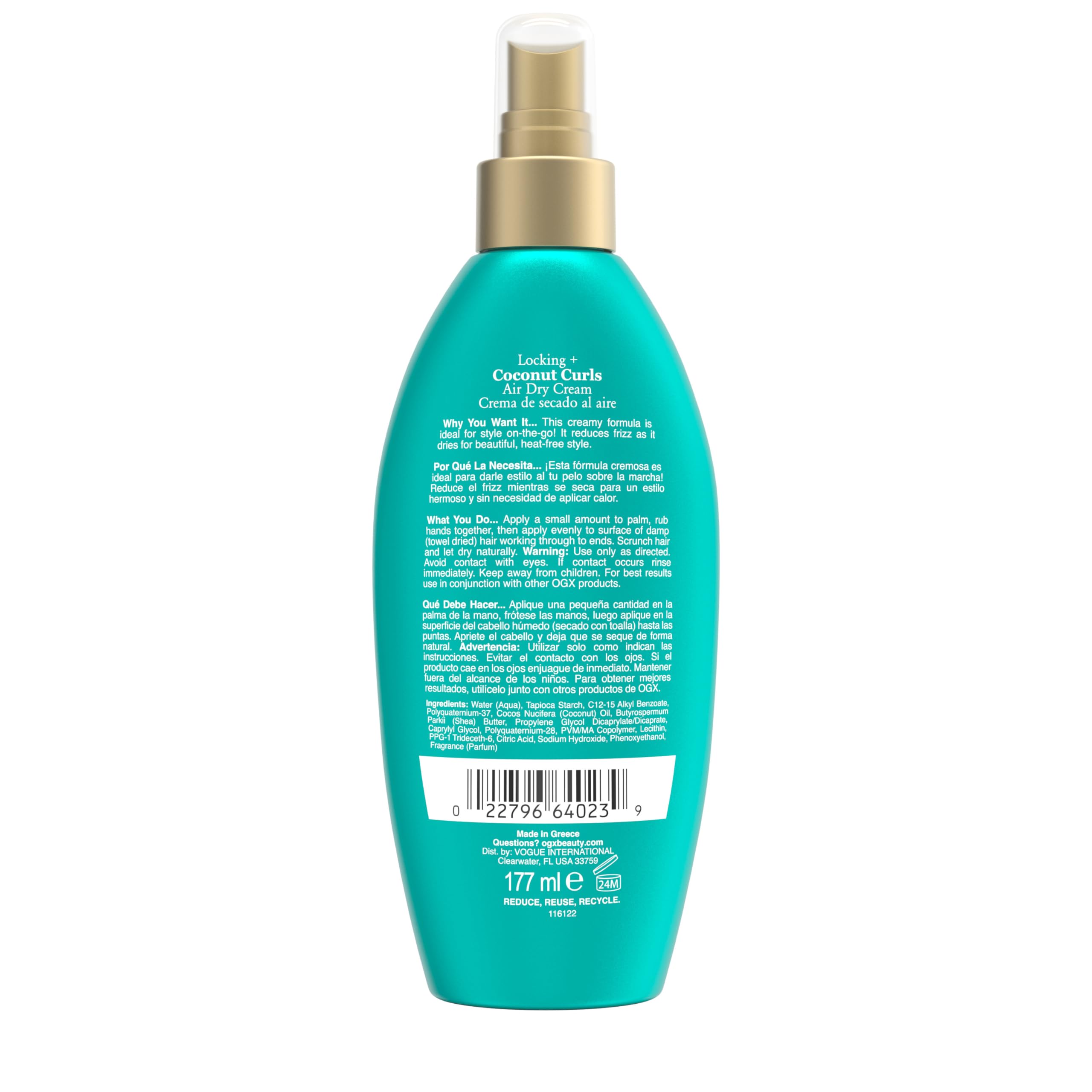 OGX Locking + Coconut Curls Air Dry Cream, No Parabens, 6 oz