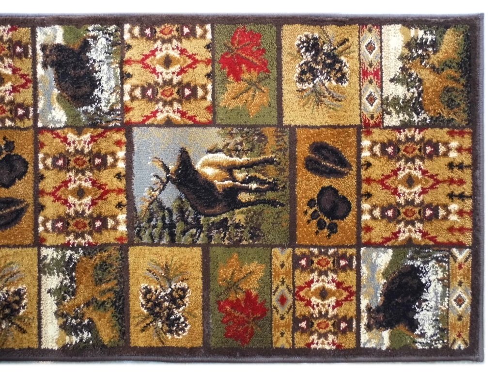 Area Rug Runner Wildlife Bear and Elk Scene (2 Feet 2 Inch X 7 Feet 2 Inch)