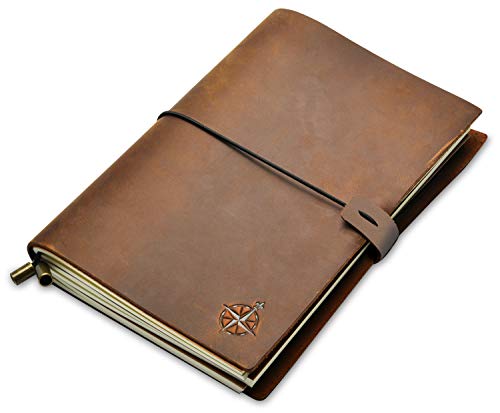 WANDERINGS A5 Leather Travelers Notebook A5 Refillable Travelers Journal, Hand-Crafted Genuine Leather - Perfect for Writing, Poets, Travelers, as a Diary - Blank Inserts - 22 x 15cm, 8.5x6 (A5)