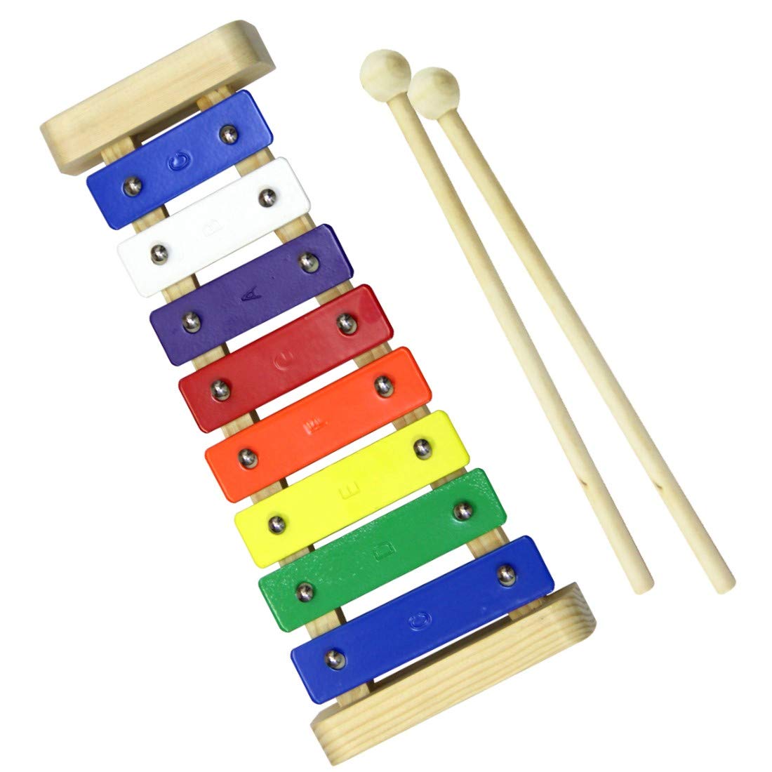 Clifton Wooden 8-key Xylophone Accurately Tuned Glockenspiel Colorful Metal Keys with Engraved Notes (Natural Wood)