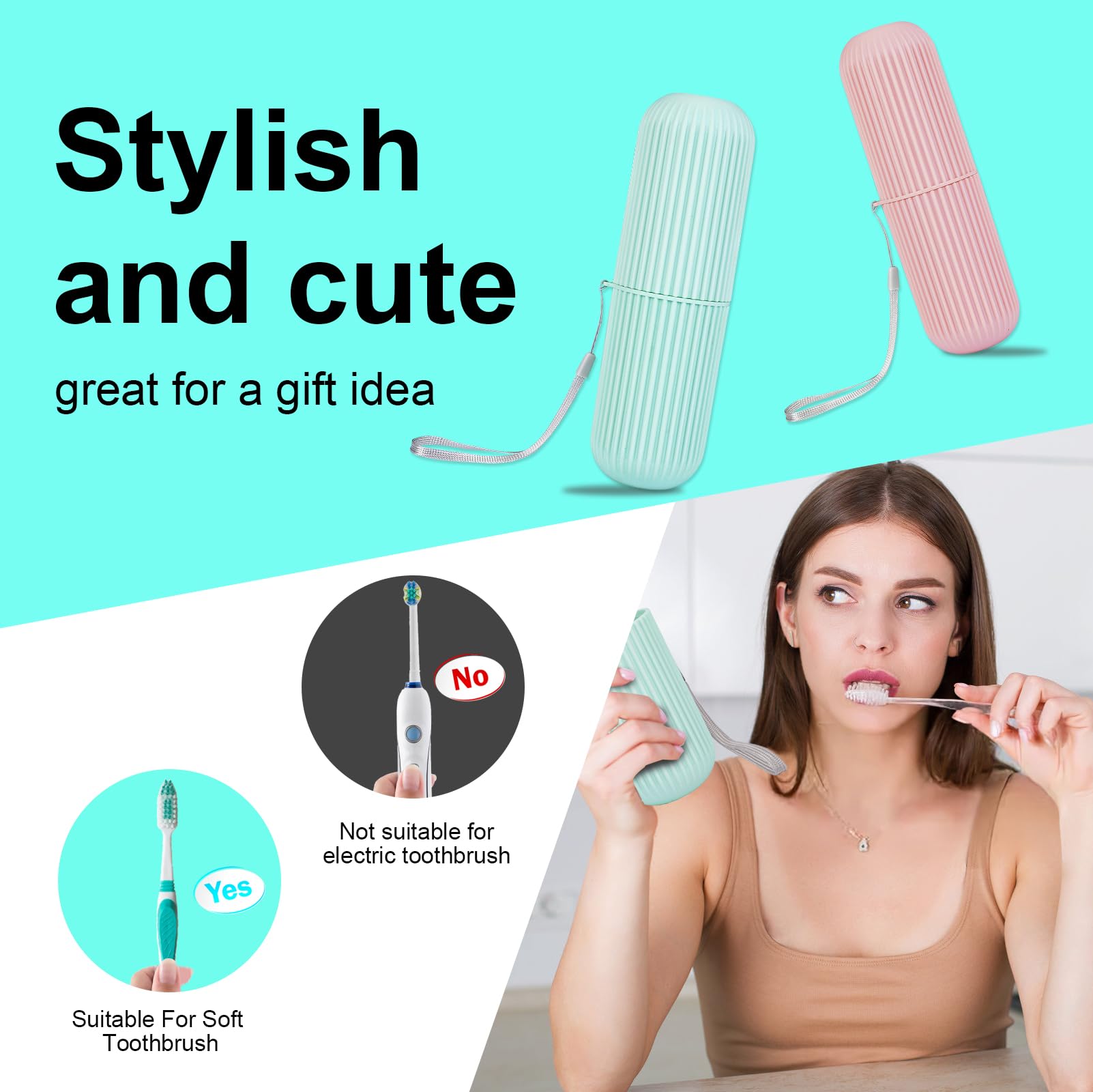 UCEC Travel Toothbrush Case, Toothbrush Holder Travel, Toothbrush Case for Traveling, Camping, Home, School, Business, Bathroom, 2 Pack (Green, Pink)