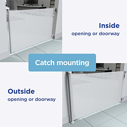 Perma Child Safety Indoor/Outdoor Retractable Baby Gate 33" Tall, Extends to 71" Wide, White
