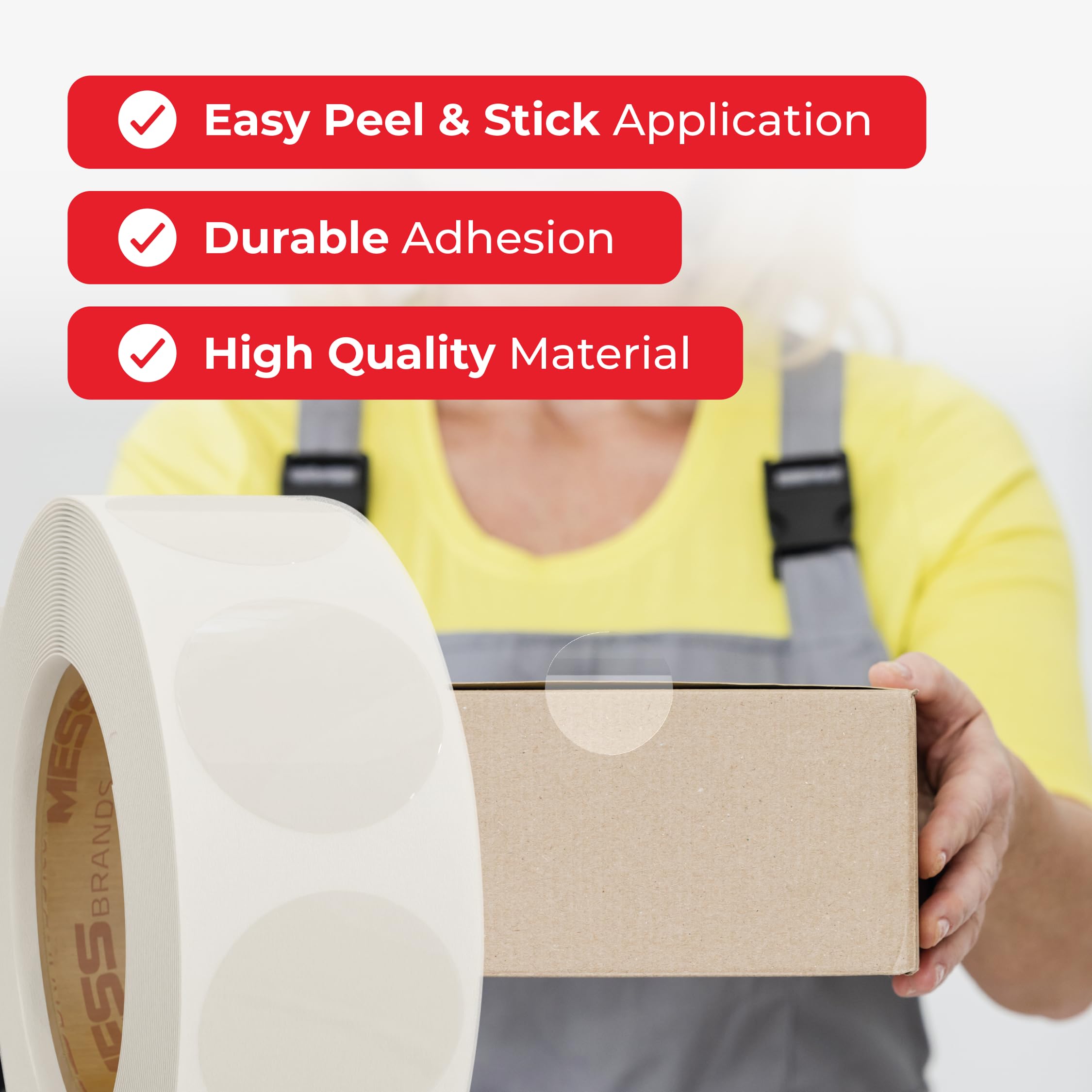 MESS Clear Round Labels (1,000/Roll, 1 Inch) Clear Round Stickers - Clear Labels and Wafer Tab Seals - Envelope Seal Stickers - Clear Stickers Circle Labels, Transparent Sealing Dots, Envelope Sealer