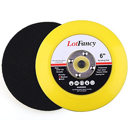 LotFancy 6 Inch Hook and Loop Backing Plates, Pack of 2- DA Air Random Orbital Sander/Polisher PU Backing Pad for Sanding Finishing Polishing Buffing, 5/16â-24 Threads