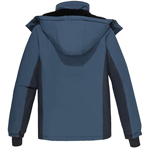 CAMEL CROWN Men's Mountain Snow Waterproof Ski Jacket Detachable Hood Windproof Fleece Parka Rain Jacket Winter Coat Gray Blue L