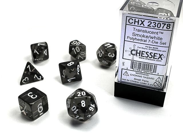 Chessex Translucent: 7pc Smoke/White,Grey