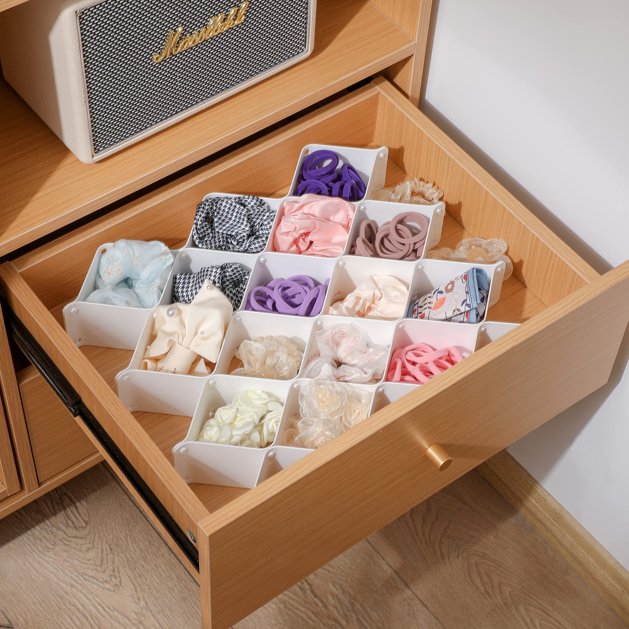 ROUFA Drawer Dividers Organizers, Plastic Drawers Organizer for Panties and Bras, Honeycomb Drawer Separator for Socks, Leggings, Belt and Scarf (2 Sets of White)
