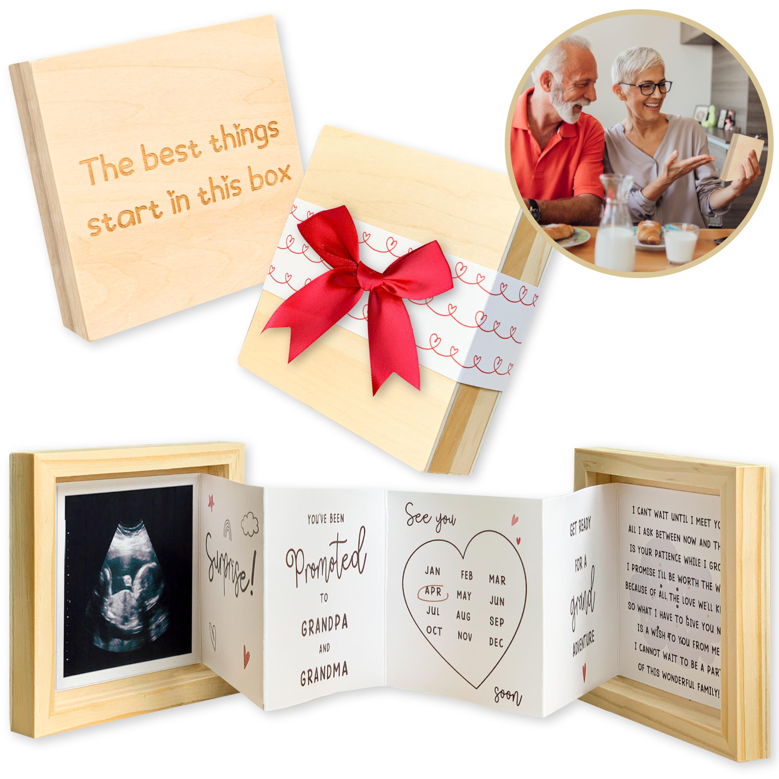 97 Decor Grandparents Baby Announcement Gifts - Pregnancy Announcement for Grandparents - Pregnancy Reveal Grandparents Ideas, New Baby Announcement Surprise, Sonogram Picture Wooden Keepsake Box Gift