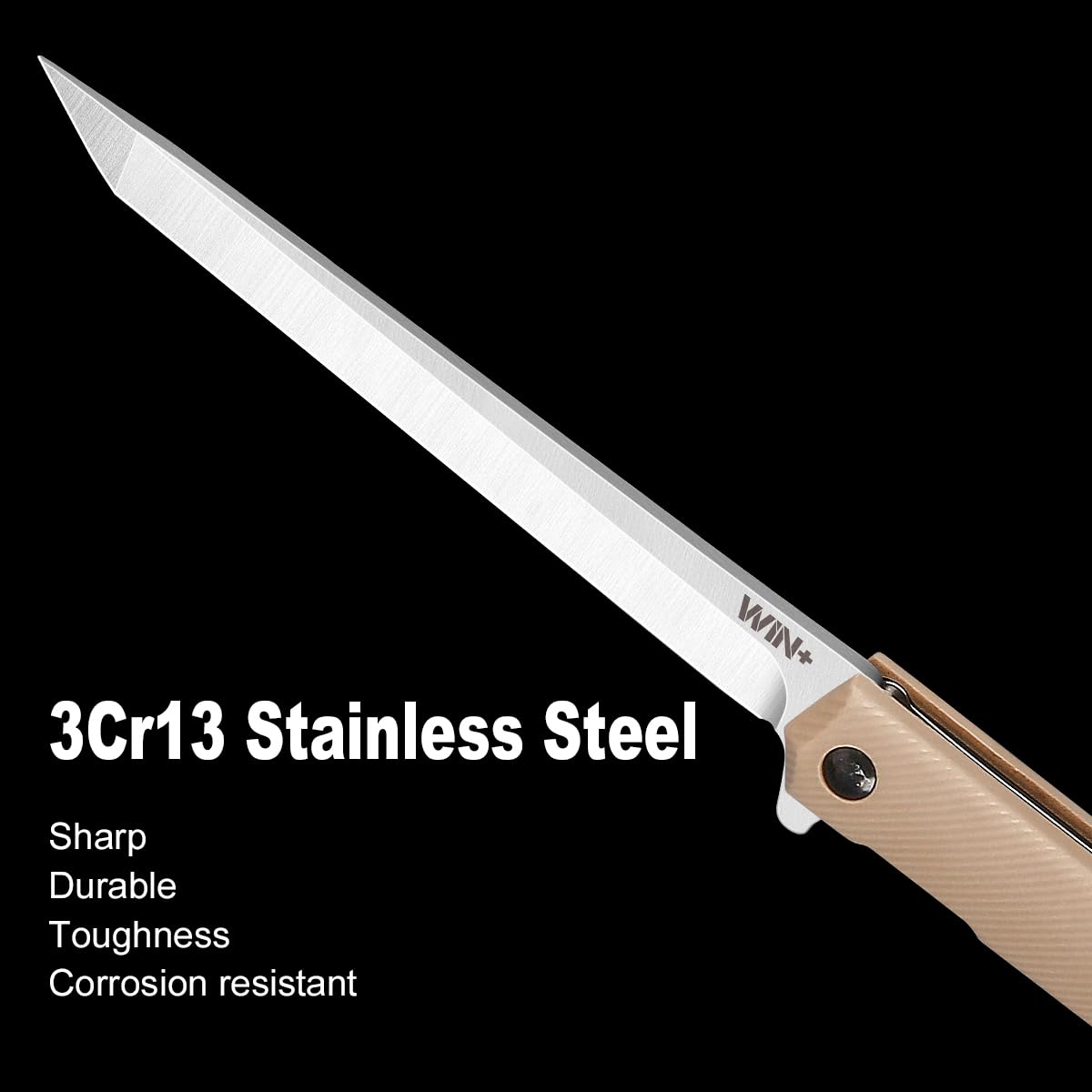 WIN+ Pocket Knife, Folding Knife with Clip, EDC Knife for Men and Women, Tactical Knife for Survival Camping W4149 (Black)