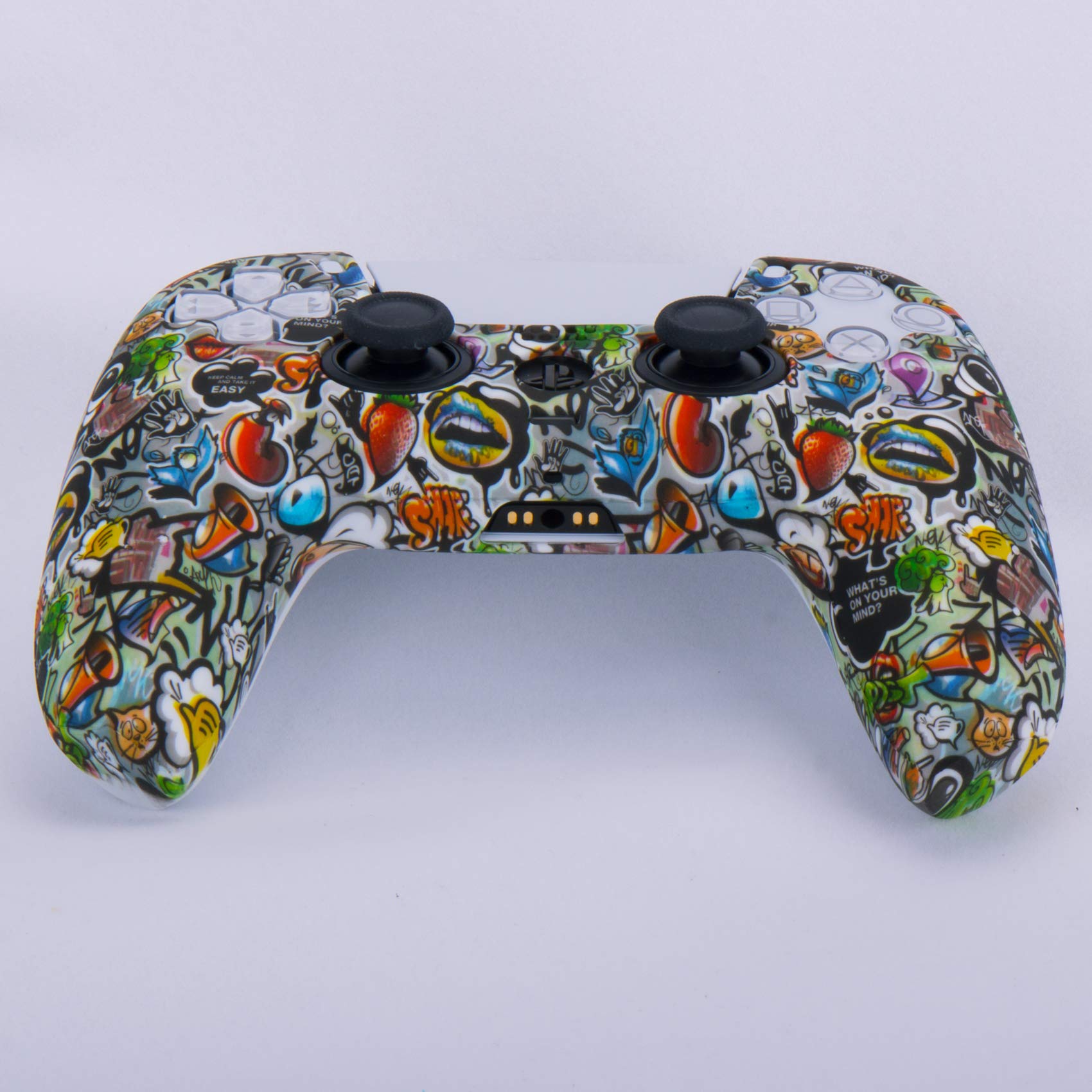 9CDeer 1 Piece of Silicone Transfer Print Protective Thick Cover Skin + 6 Thumb Grips for Playstation 5 / PS5 Controller Strawberry