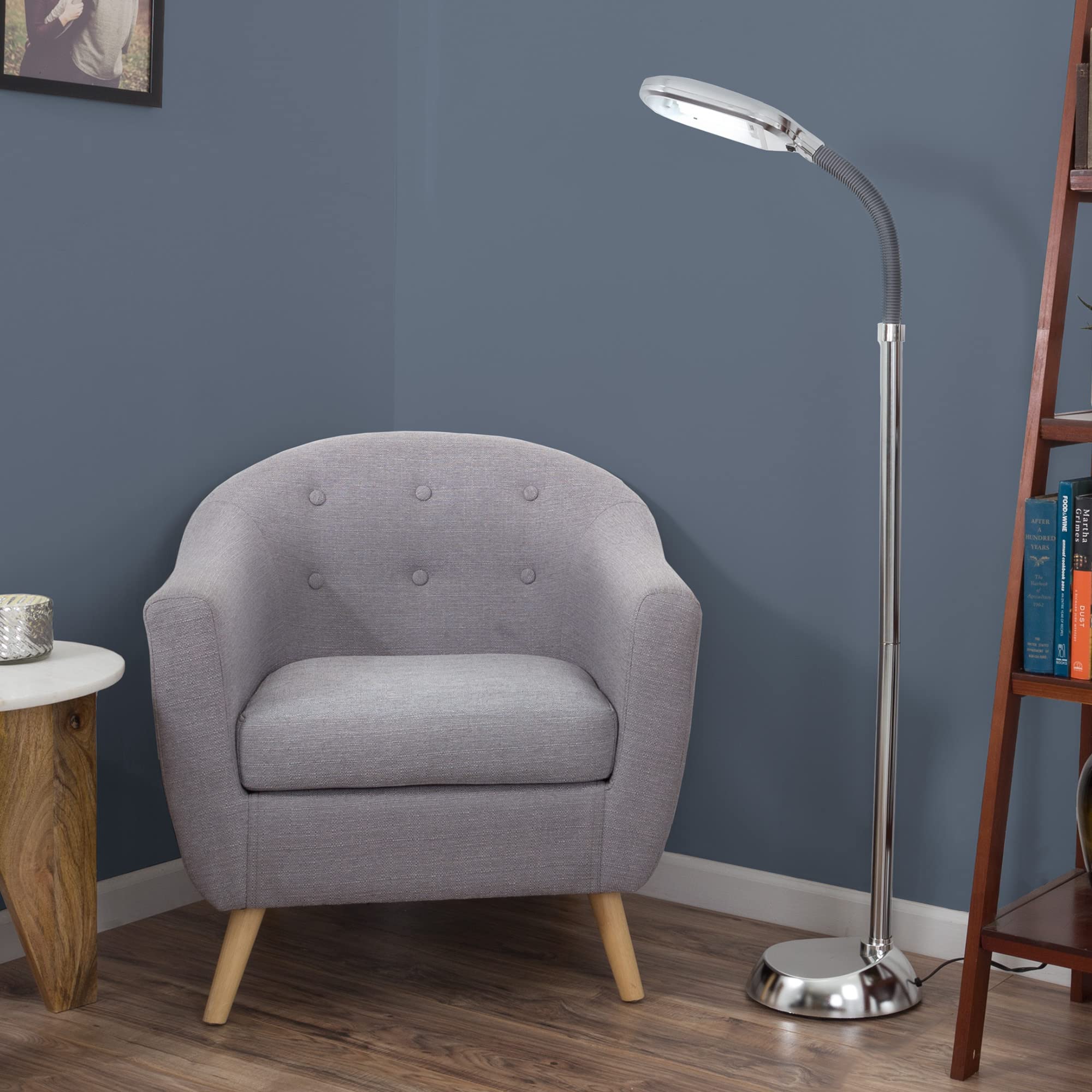 Adjustable Floor Lamp β Full Spectrum Natural Sunlight Lamp with Bendable Neck - Reading, Crafts, Esthetician Floor Light by Lavish Home (Chrome)