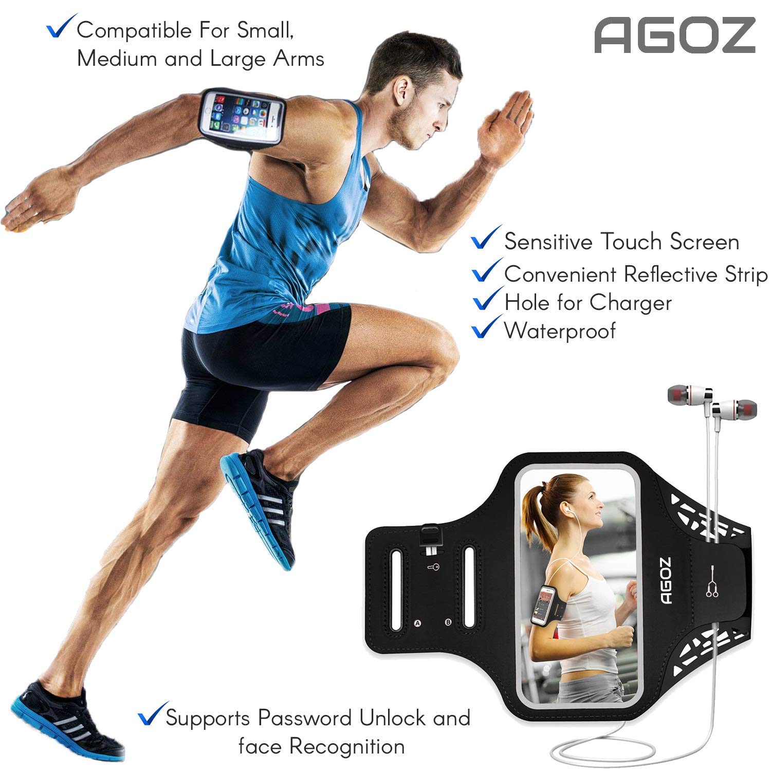 Agoz Armband Cell Phone Holder Sports Case Gym Running Biking Exercise Key Credit Card Bag Compatible with Apple iPhone 15 (5.8"), iPhone 11 PRO, iPhone Xs, X, iPhone 8, 7 (for Bare Phone)(Turquoise)