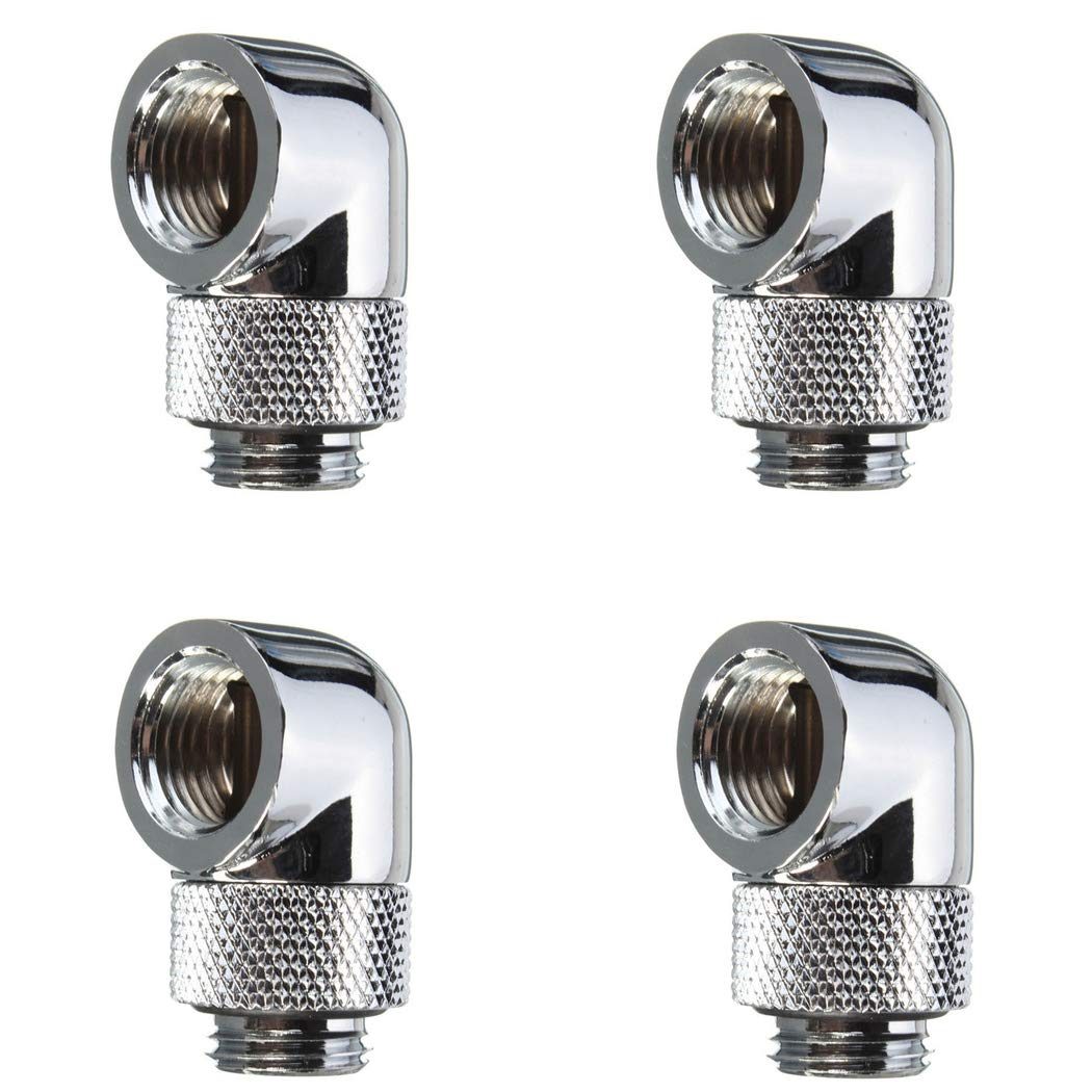 IronBuddy G1/4" 90 Degree Fitting Male to Female Rotary Fitting Adapter Metal/Rigid/PETG Tubing Connector 90° Elbow Fitting for PC Water Cooling System