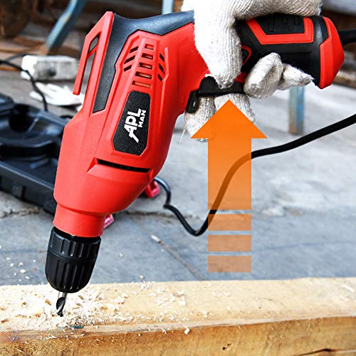 APLMAN Power Electric Drill,Variable Speed Drill with 6 Pcs Drill Bit and 6 Pcs Screwdriver,6 Foot Gord,Reversable Wired,Carrying Case & Accessories