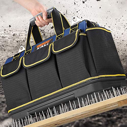 AIRAJ Tool Bag,18 Inch Waterproof Tool Bag Organizer with ABS Molded Hard Base,Soft Padded Handle and Shoulder Strap,Oxford Cloth,Tool Bags for Men & Women