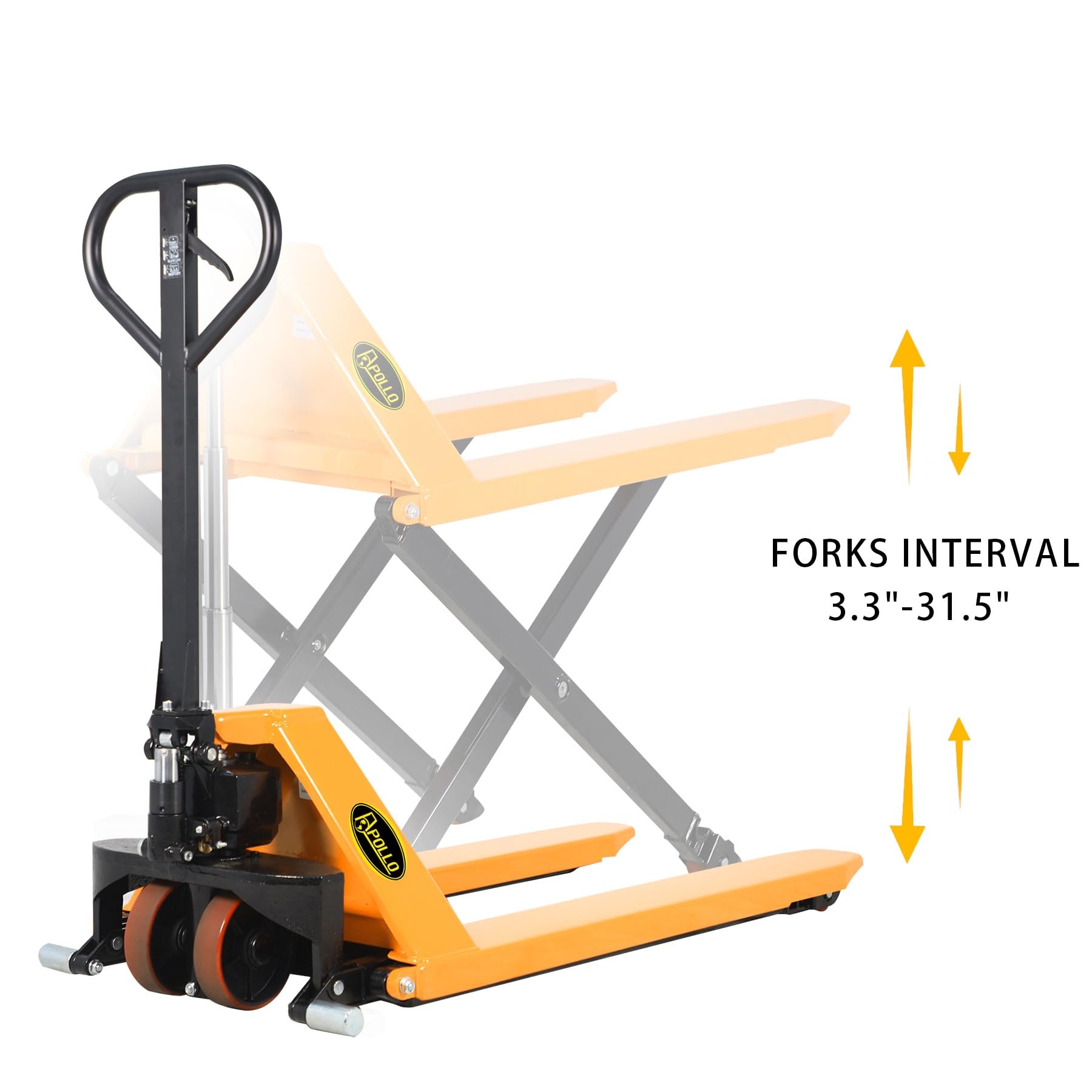APOLLO Manual Scissor Pallet Jack High Lift Hand Truck 2200lbs Capacity 45" Lx21 W Fork Size for Material Handling Only Suitable for EU Pallets