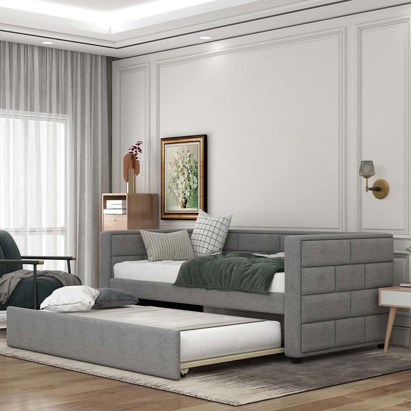 n/a Twin Size Bed Frame for Living Room Daybed with Trundle Upholstered Daybed Home Furniture Moder