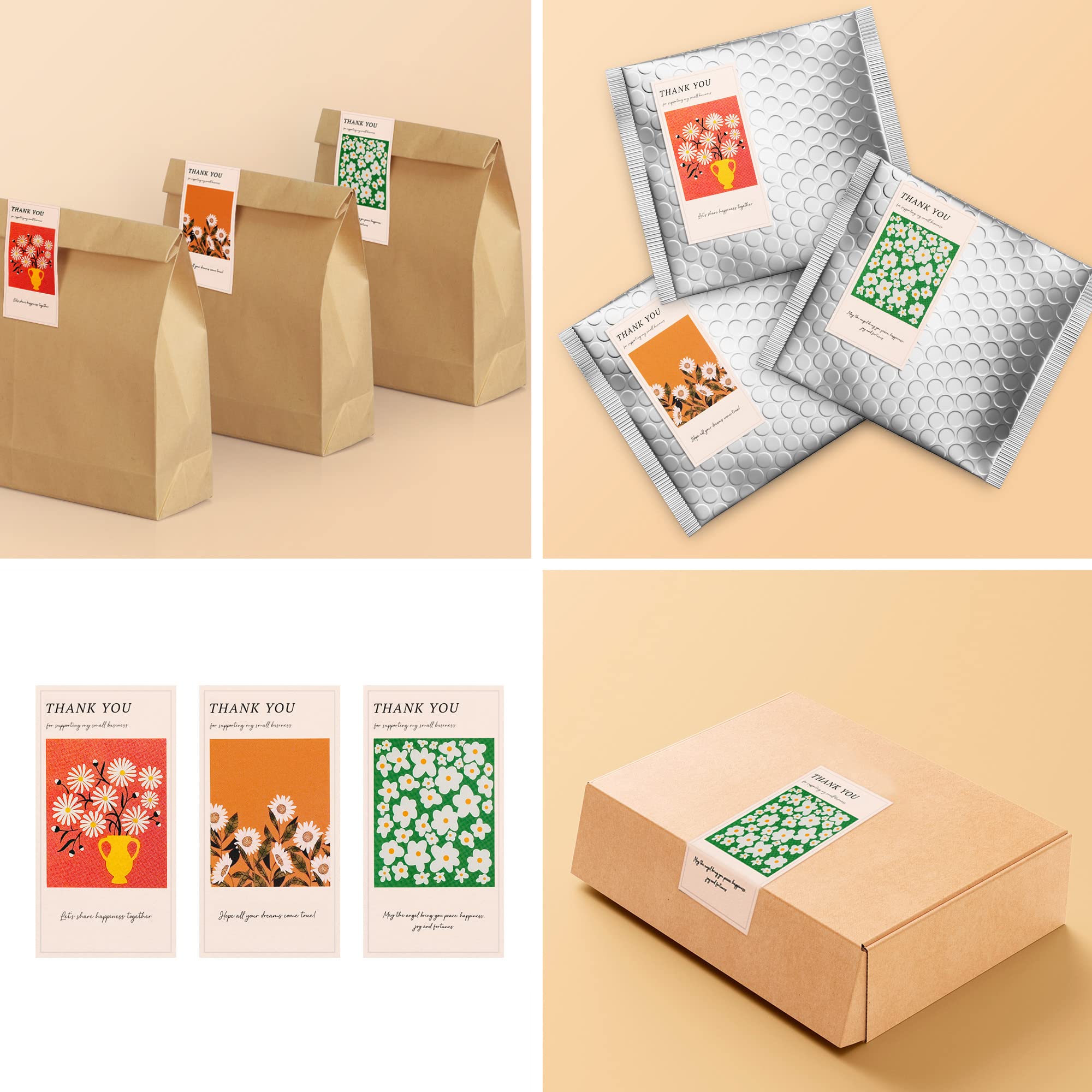 Box Seal Stickers-300 PCS,Rectangle Gift Package Labels, Thank You for Your Order Stickers,Decorative Baking Gift Bags Packaging Decals for Small Business,Envelopes Seal Gift Packaging Box Retail Bag