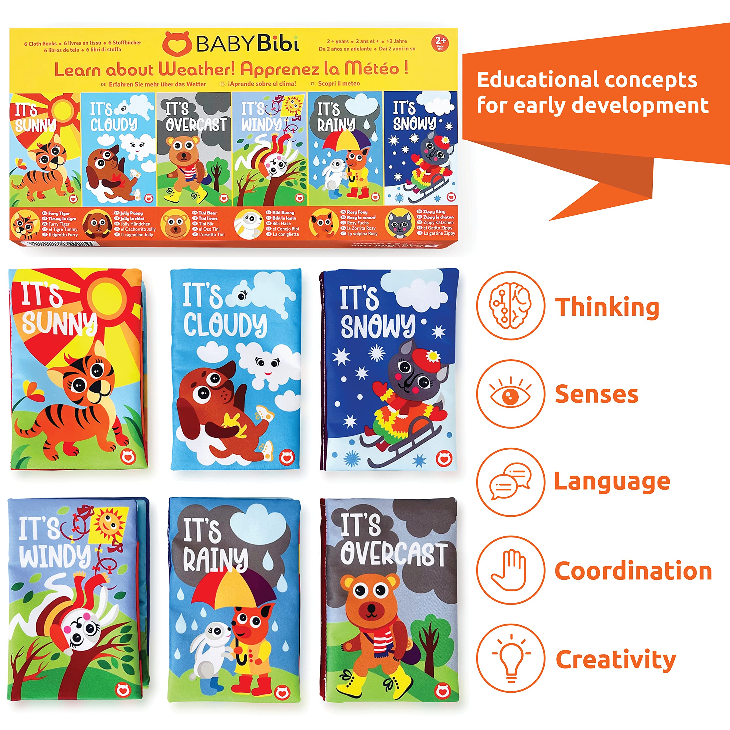 Cloth Books for Babies Weather Themed- Soft Baby Books Features Characters About Weather - Soft Baby Toys for Learning and Brain Development