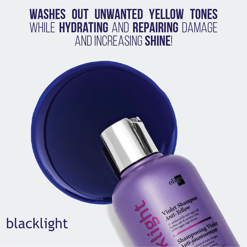 Oligo Professionnel - Blacklight Violet Shampoo - Sulfate-Free Purple Shampoo for blondes - Vegan - Eliminate Yellow Tones - Refresh Faded Highlights - Argan oil - Hydrating Formula - 8.5oz