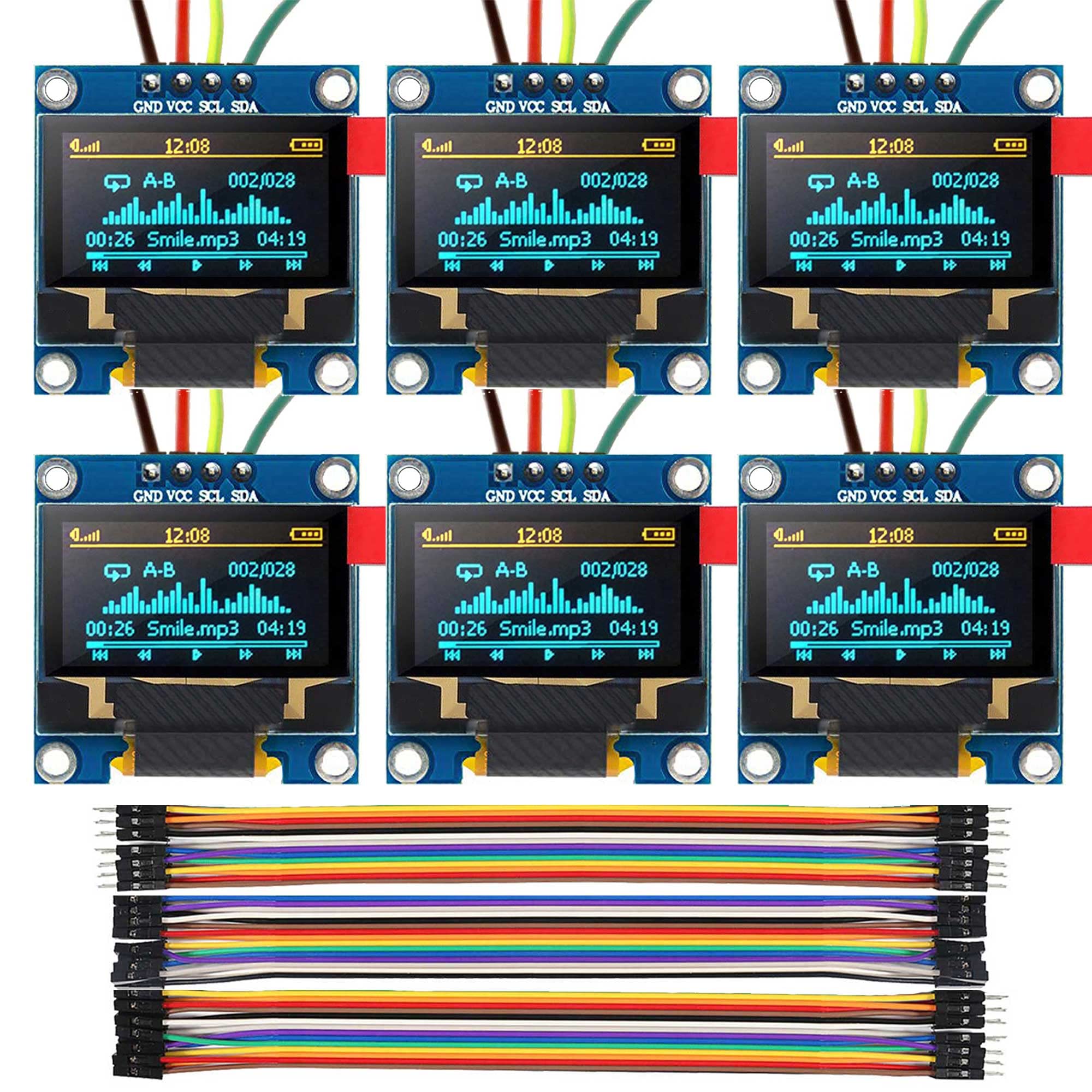 ALAMSCN 6PCS 0.96'' I2C OLED Display Module I2C IIC Serial 12864 128x64 Pixel Screen Board SSD1306 Driver + Jumper Wires for Arduino Compatible with Raspberry PI (Blue and Yellow)