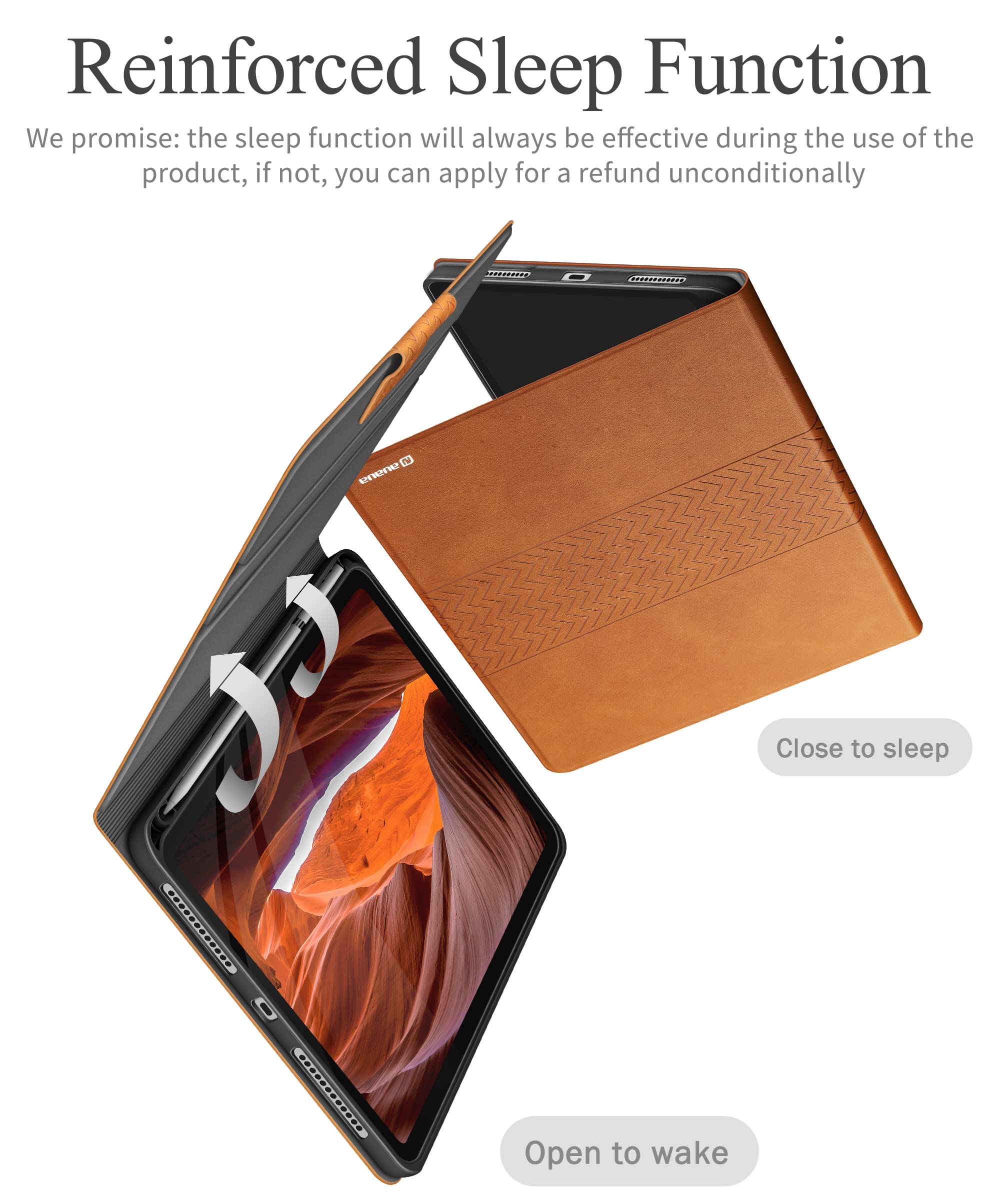 auaua Case for iPad 10th Generation 2022, 10.9 inch Case with Pencil Holder, Auto Sleep/Wake, Adjustable Stand, PU Leather (Brown)