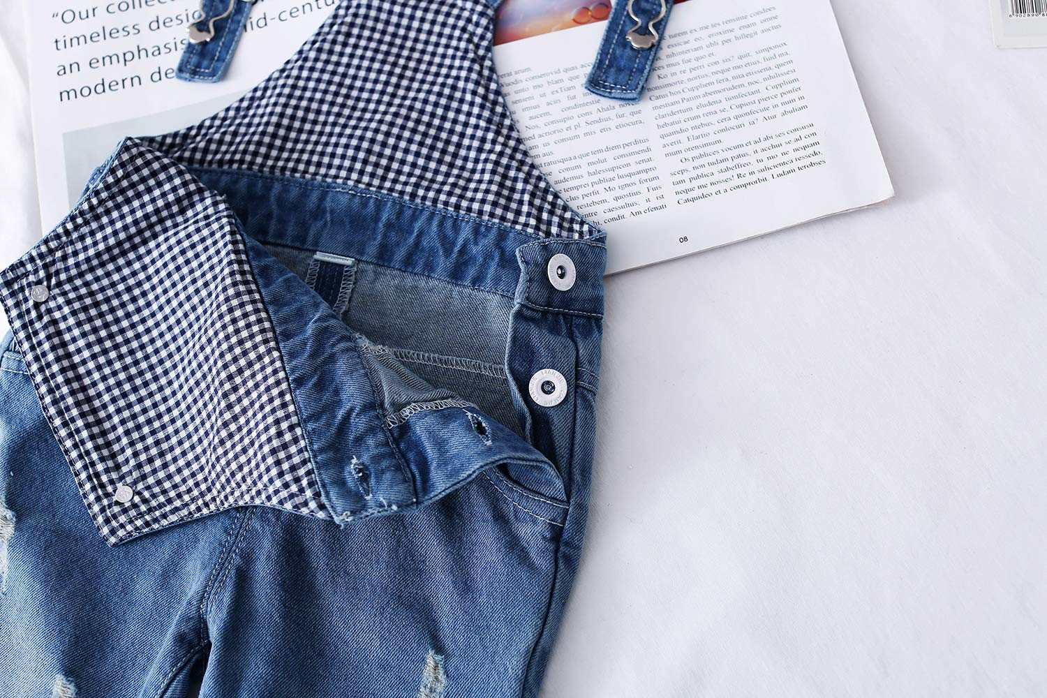 KIDSCOOL SPACE Baby Boy Girl Jean Overalls,Toddler Ripped Denim Cute Workwear,Light Blue,2-3 Years