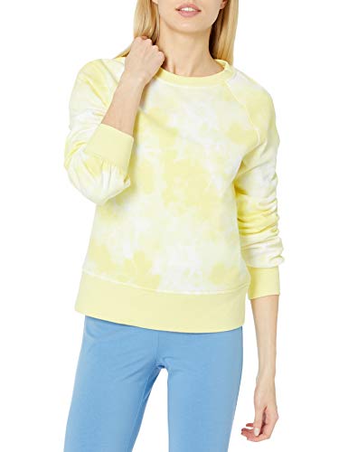 Amazon Essentials Women's Classic-Fit Gathered Long-Sleeve Crewneck Sweatshirt, Yellow Tie Dye, Small