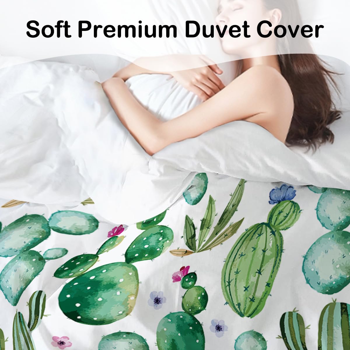 ARIGHTEX Cactus Bedding Cactus Duvet Cover Summer Plant Bed Set Nature Duvet Cover Set Bright Dorm Bedding (Full)