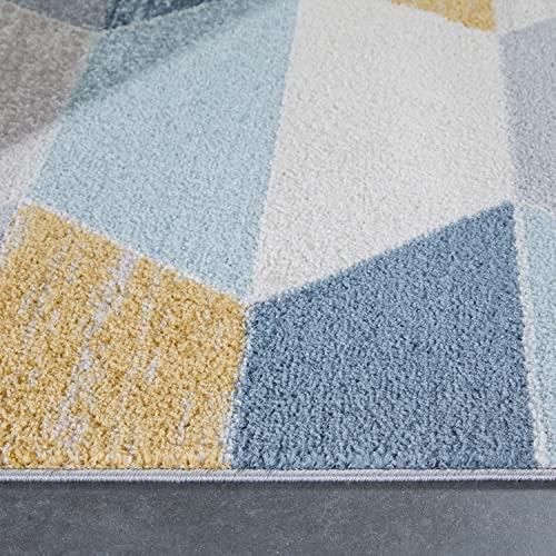 Well Woven Everleigh Honeycomb Hexagon Geometric Blue, Mustard Gold, Grey Area Rug 8x11 (7'10" x 9'10")