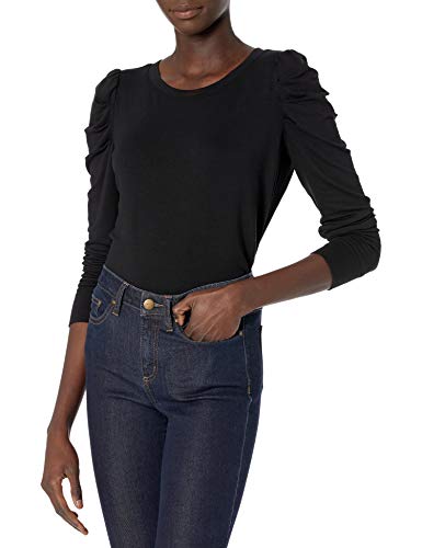 Amazon Essentials Women's Supersoft Terry Pleated-Sleeve Sweatshirt (Previously Daily Ritual), Black, Small