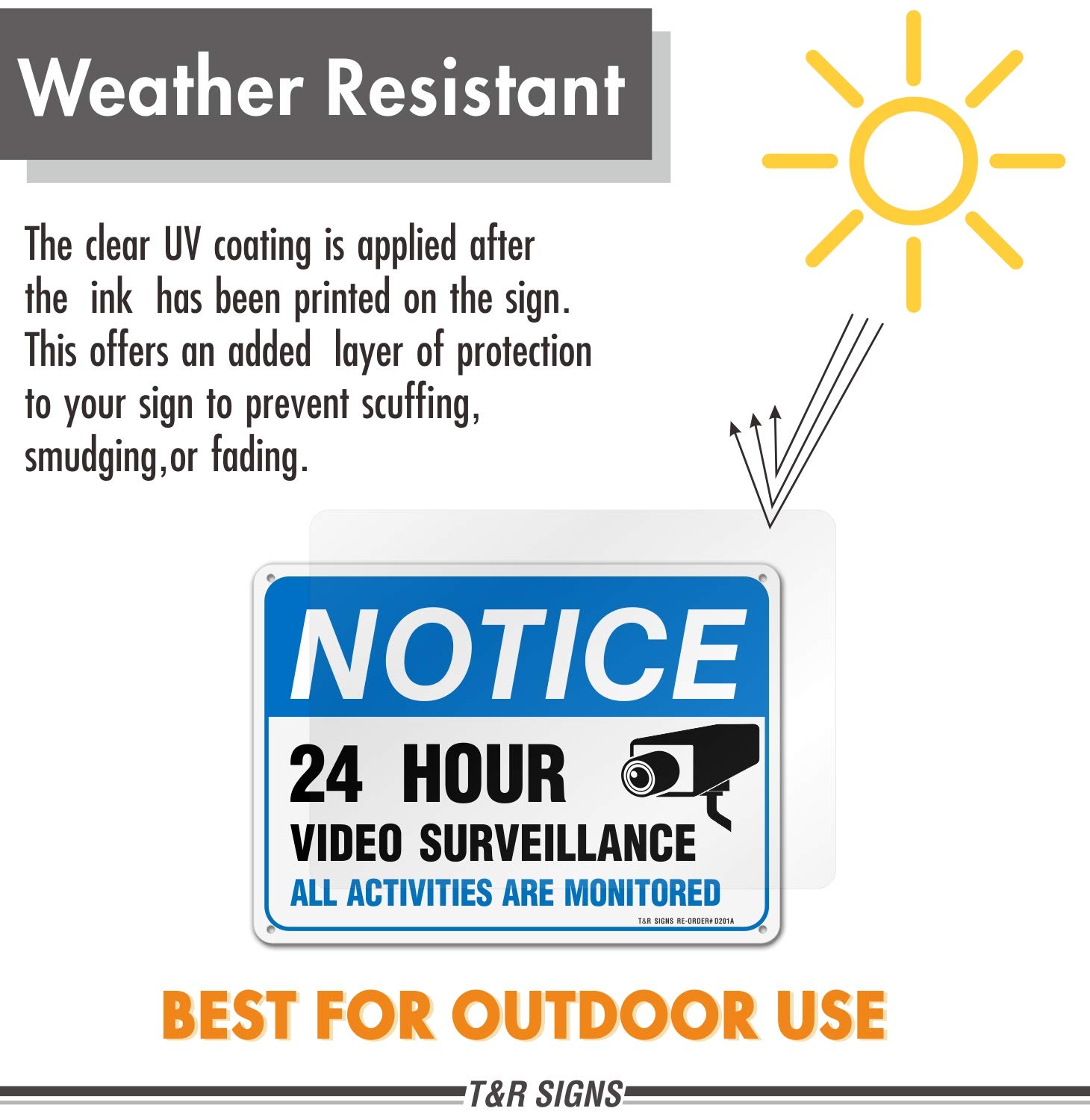Video Surveillance Sign, All Activities Are Monitored - 2 Pack - 7 x 10 Inches Rust Free .040 Aluminum Reflective - UV Protected, Waterproof, Weatherproof and Fade Resistant - 4 Pre-drilled Holes