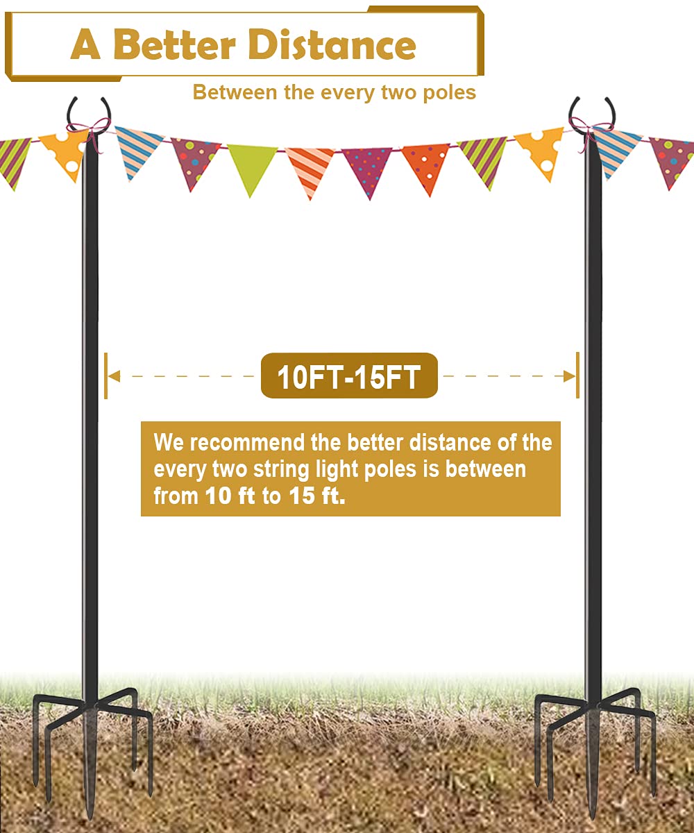 Derkniel 10 FT Outdoor String Light Pole Stand for Garden Lawn, Adjustable Globe Patio Light Post for Hanging Outside Decorate Lighting, 1 Pack