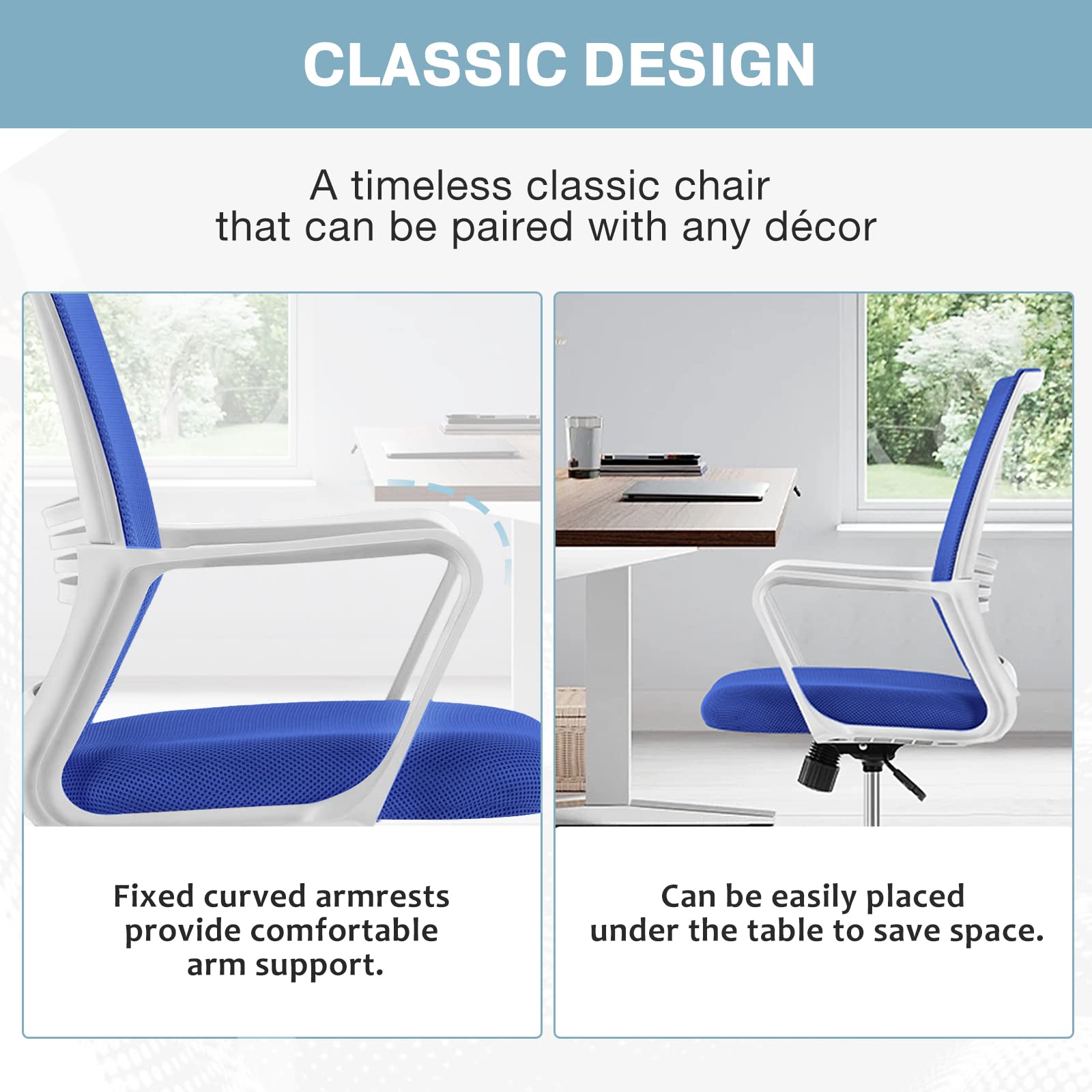 AFO Home Office Desk Chair with Ergonomic Lumbar Supportive Armrest, Mid Back, Tilting Function, Breathable Mesh and High Resilience Sponge Swivel Rolling, Adjustable Height, Navy Blue