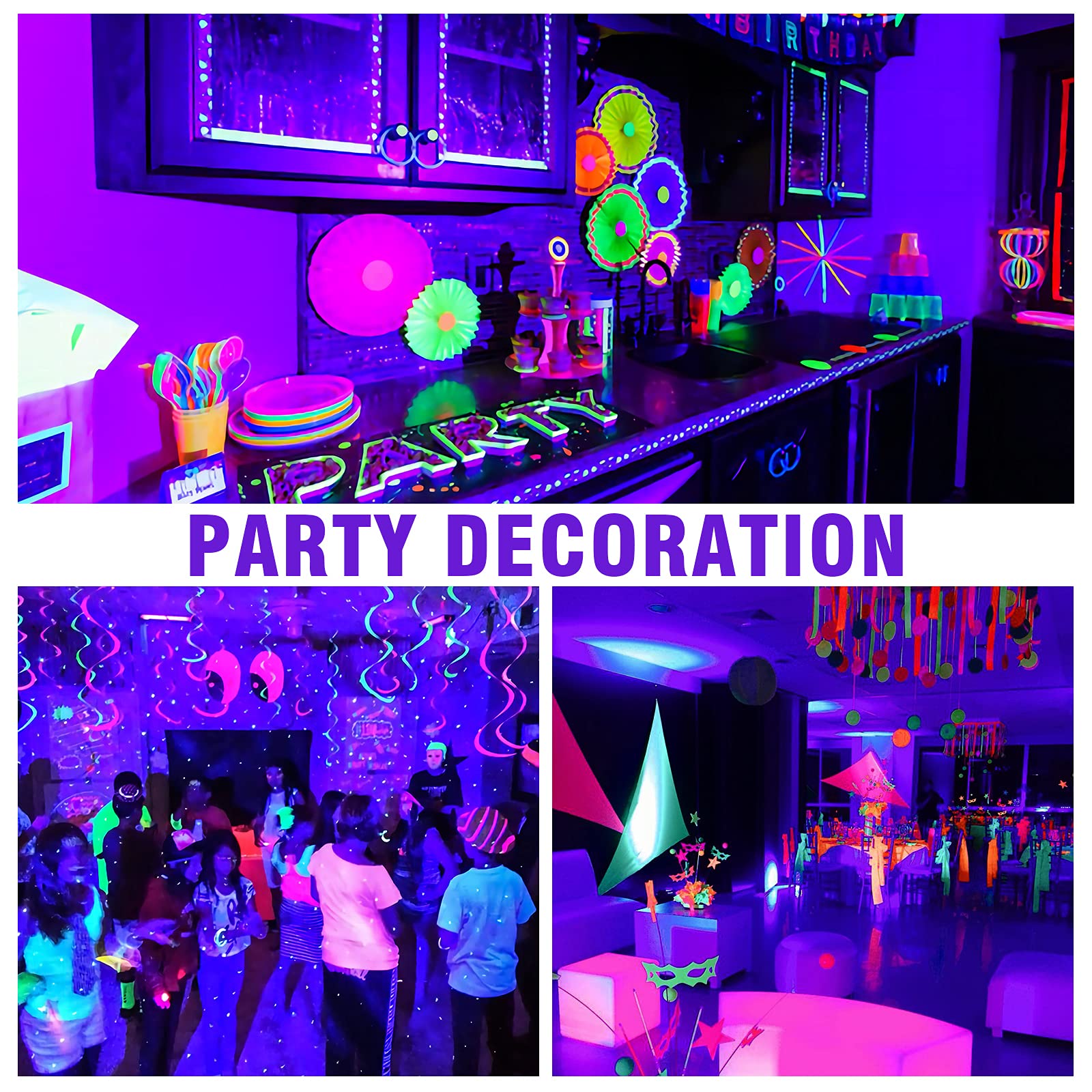 9W led Black Light Bulb, A19 E26 Screw Base Black Lights, Cast Neon in The Dark When Lighting at Reactive Surfaces, 380-420 nm Black Bulb for Halloween, Christmas, Birthday, Glow Party (4PK)