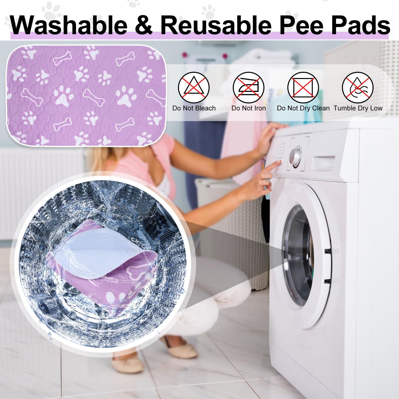 BEAUTYZOO 6 Pack Washable Pee Pads for Dogs, Reusable Puppy Pads for Potty Training, Waterproof Super Absorbent Whelping Pads Mats Non Slip Against Urine for Small Medium Dogs Cats, 16" x 24"