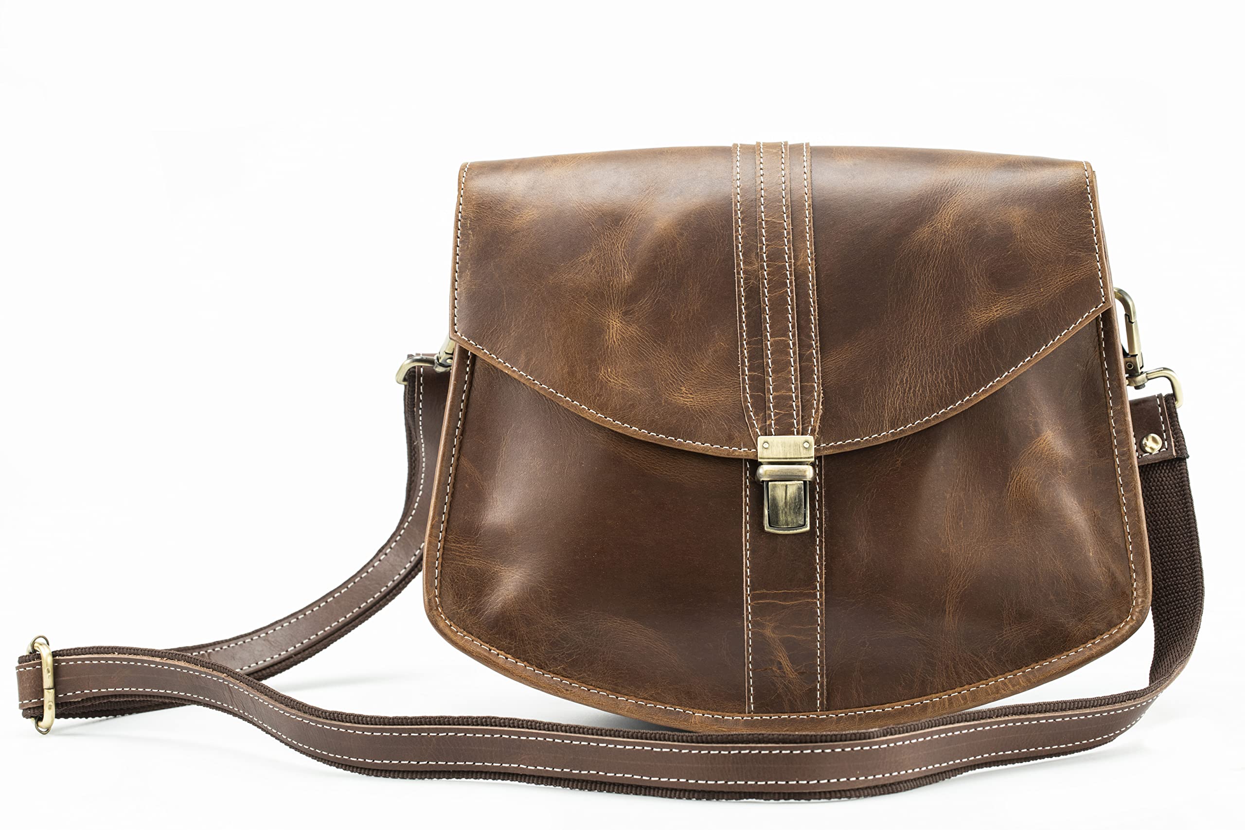 Handmade World Premium Leather Crossbody Satchel Bag For Women Handbag Travel Purse and Sling Saddle Bag (Brown)