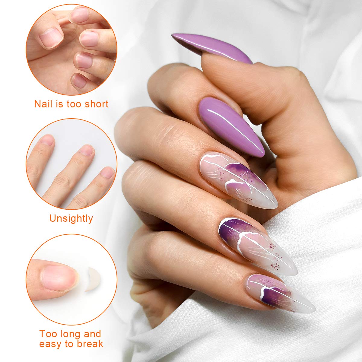 AHIER Gold Horseshoe Nail Forms, 200PCS Nail Extension Tips and UV Gel Guide Stickers