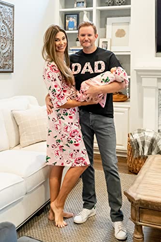 Baby Be Mine Maternity Nursing Delivery Robe & Baby Girl Swaddle Blanket Set with Daddy T-Shirt (Small/Medium Robe -Large Tshirt, Amelia)
