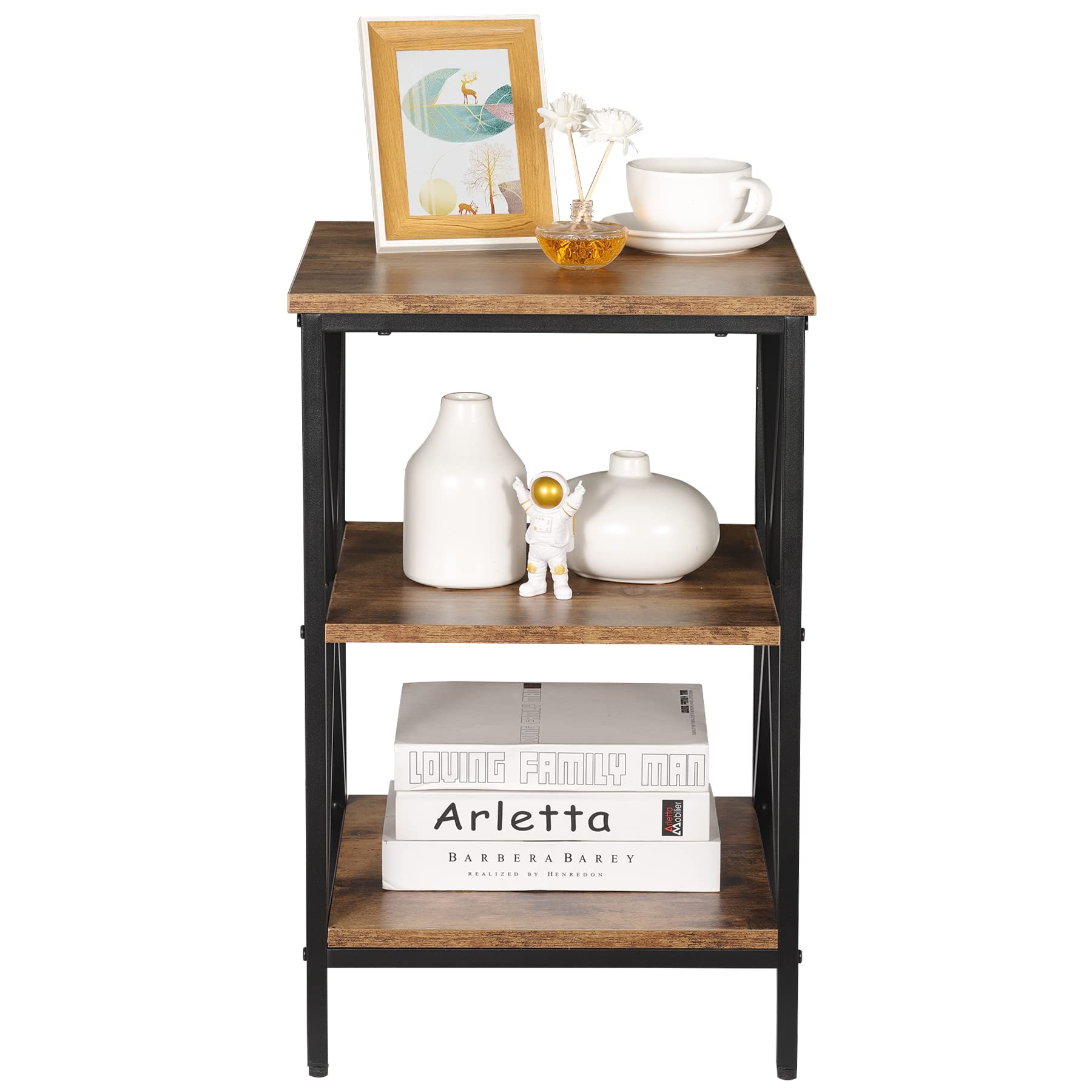 ZenStyle End Table 3-Tier X-Design Side Table with Storage Shelves Sofa Side Table Storage Organizer Display for Living Room, Bedroom, Office, Nursery Room, Brown
