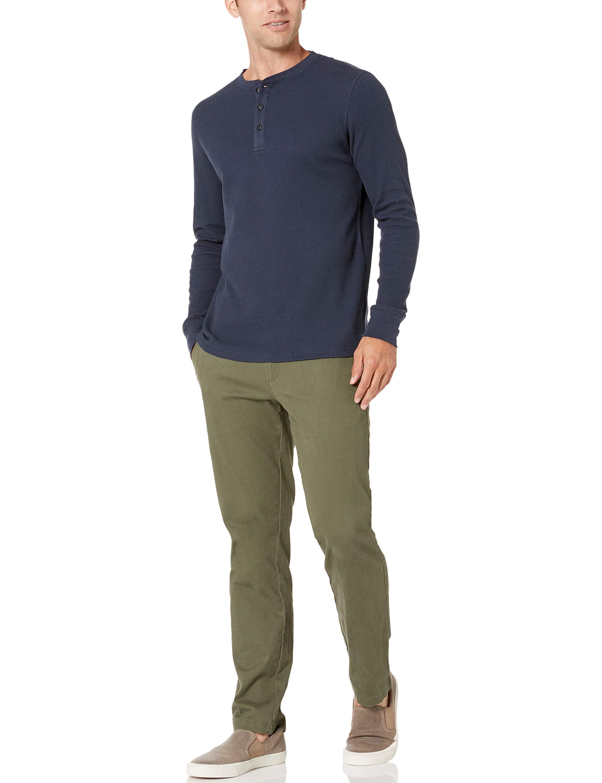 Amazon Essentials Men's Regular-Fit Long-Sleeve Waffle Henley Shirt, Navy, X-Large