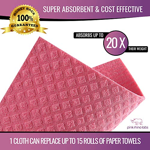 PINK RHINO LABS Swedish Dishcloths for Kitchen β Absorbent Kitchen Towels and Dishcloths Sets - Reusable Paper Towels - Dish Cloths for Washing Dishes and Cleaning Kitchen β Cellulose Sponge Cloths