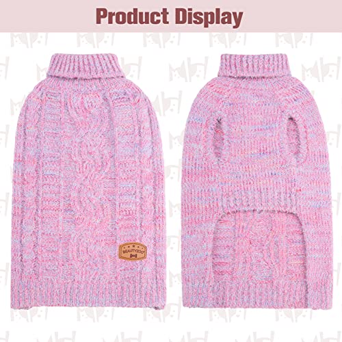 BEAUTYZOO Small Dog Sweater -Turtleneck Pullover Classic Cable Knit Fuzzy Winter Coat Dog Cold Weather Clothes for Small Medium Dogs Puppy Girl Boys(Gradient Rose, XXS)