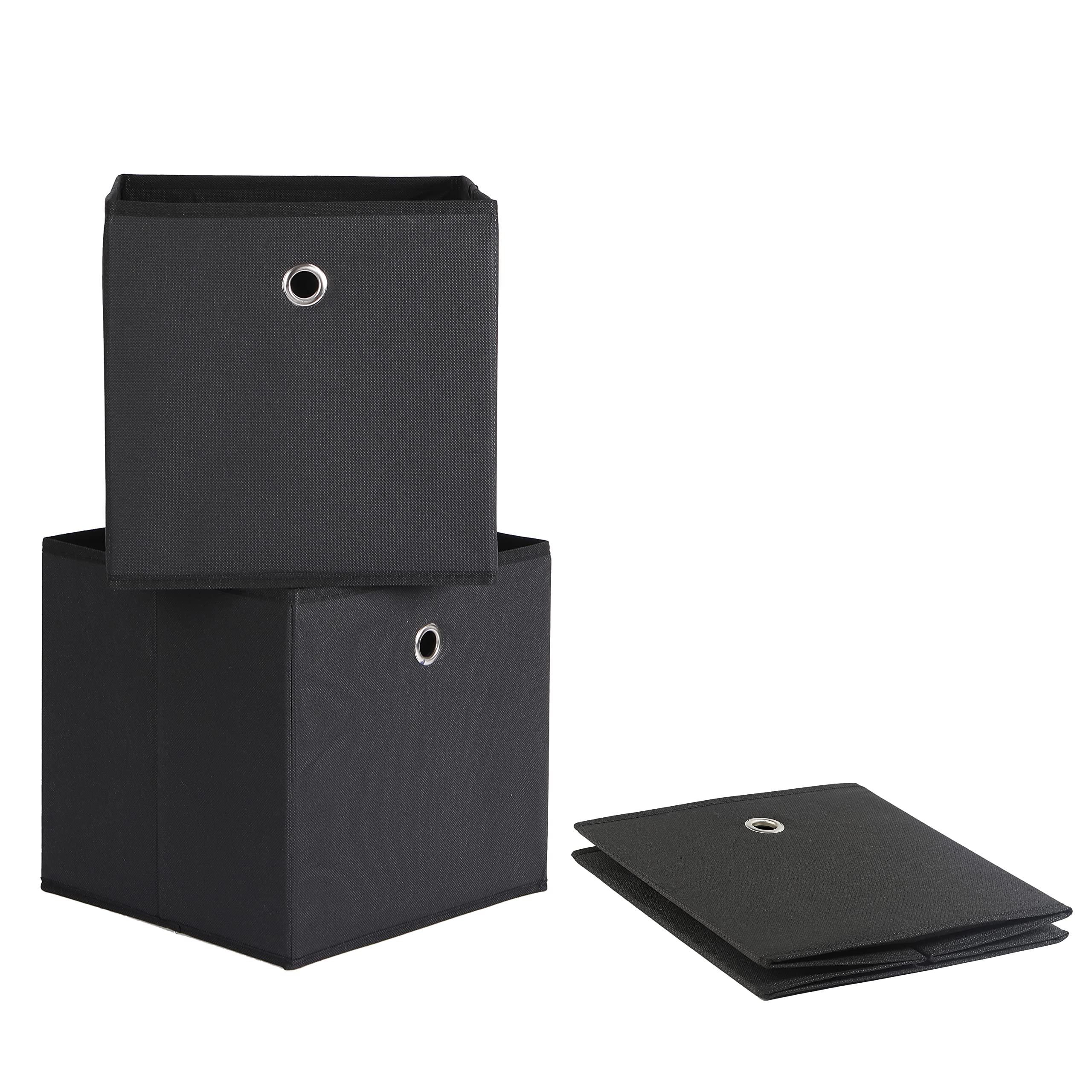 Rabtero Foldable Storage Cubes, Collapsible Cloth Storage Bin, Non-woven Fabric Cube Storage Organizer, Open Home Storage Bins-11 inches, Navy Blue, Set of 3 Packs