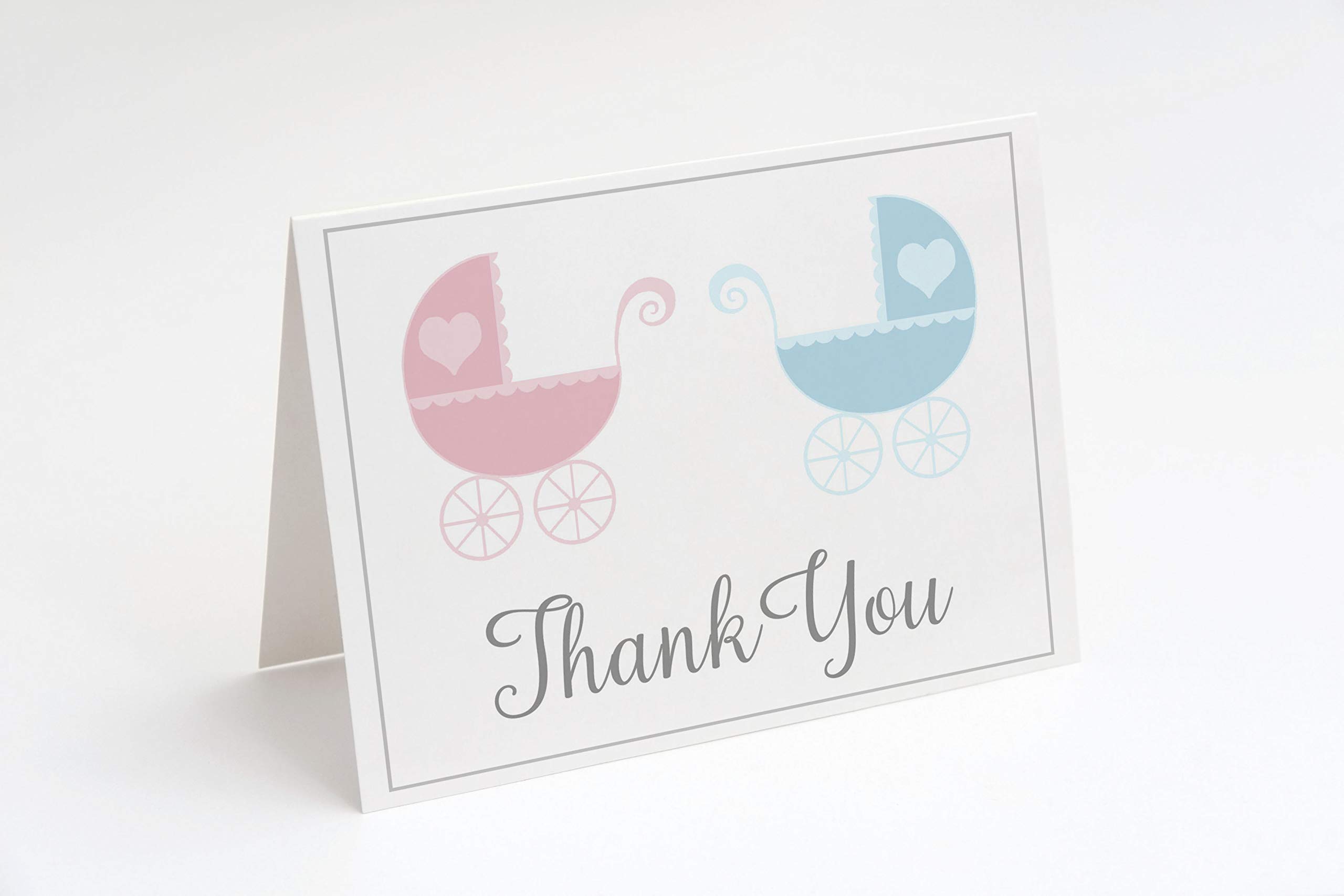 The Invite Lady Baby Shower Thank You Cards Twins Boy Girl Gender Reveal Notes With Envelopes (24 Count)