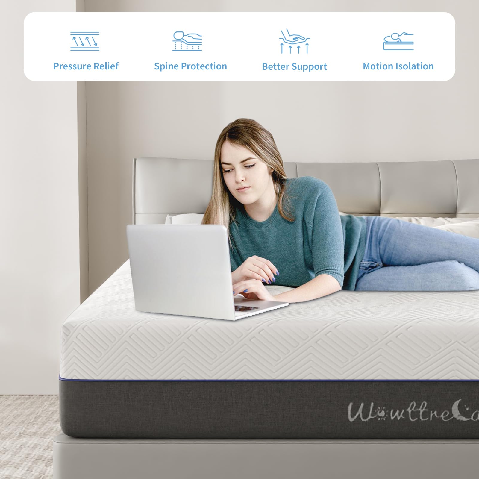 wowttrelax Twin Size Memory Foam Mattress 10 inch, 39''x75'', 2 Layer for More Supportive and Pressure Relief, Medium Firm, Soft Removable Cover Mattress Grey White