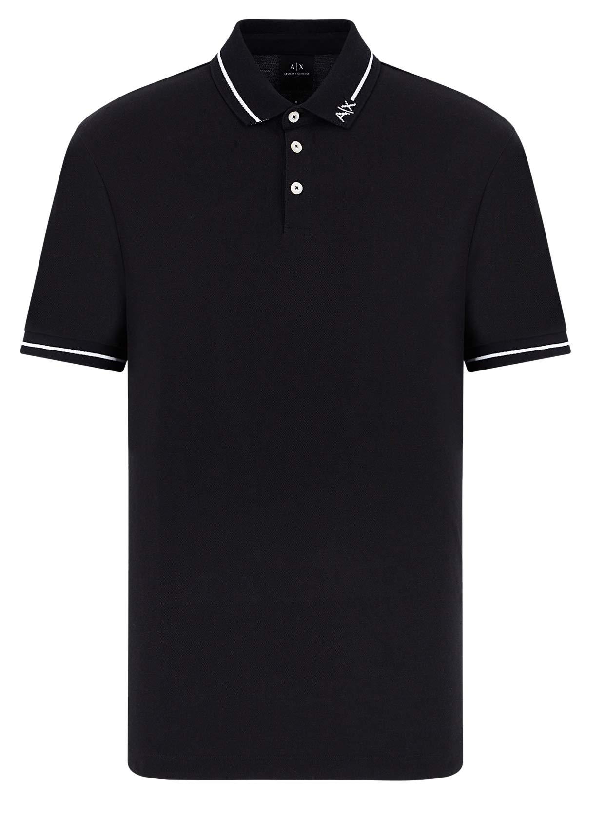 A | X ARMANI EXCHANGE Men's Short Sleeve Logo Collar Pima Picque Polo, Black, S