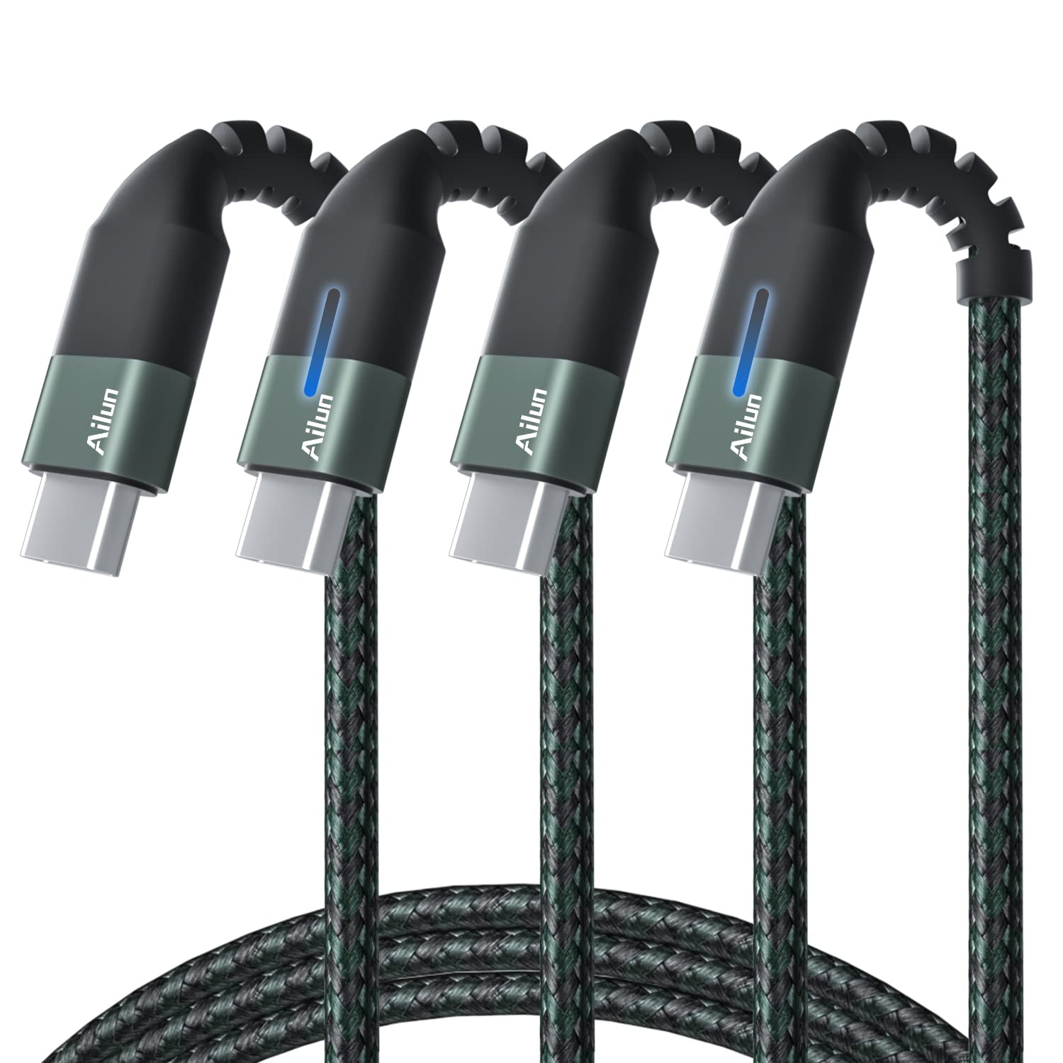Ailun USB C Cable with LED Light Indicator USB C to C 100W PD Fast Charge Illuminated Nylon Braided 2Pack [6ft] for iPhone 15/15 Pro/15 Plus/15 Pro Max,Galaxy S24/S24 Plus/S24 Ultra/S23/S22/S21/S20